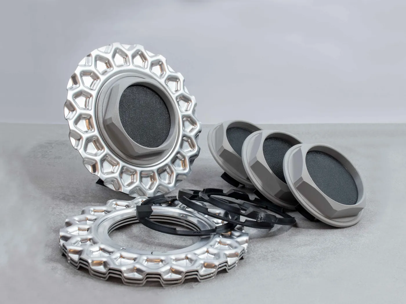 BBS RC 090 17″ & 18" waffle style Aluminum custom center caps (Set of 4)