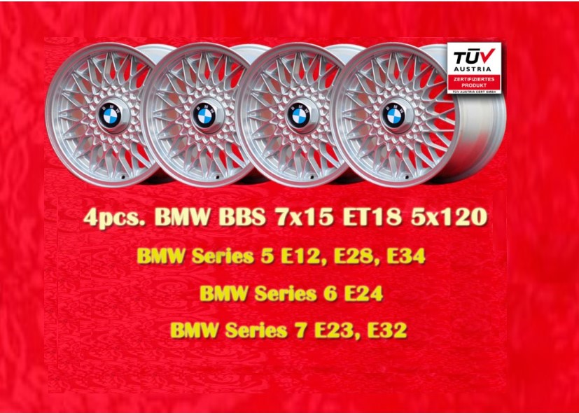 BMW BBS Style 7x15" ET20 5x120 Silver M3 E30, 5 E12, E28, E34, 6 E24, 7 ...
